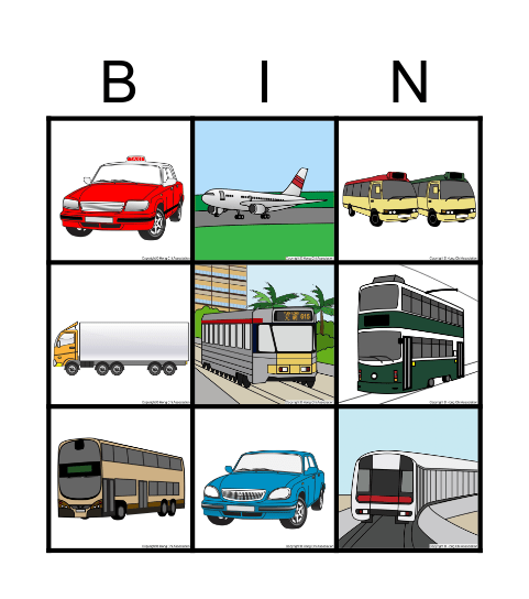 Transportation Bingo Card