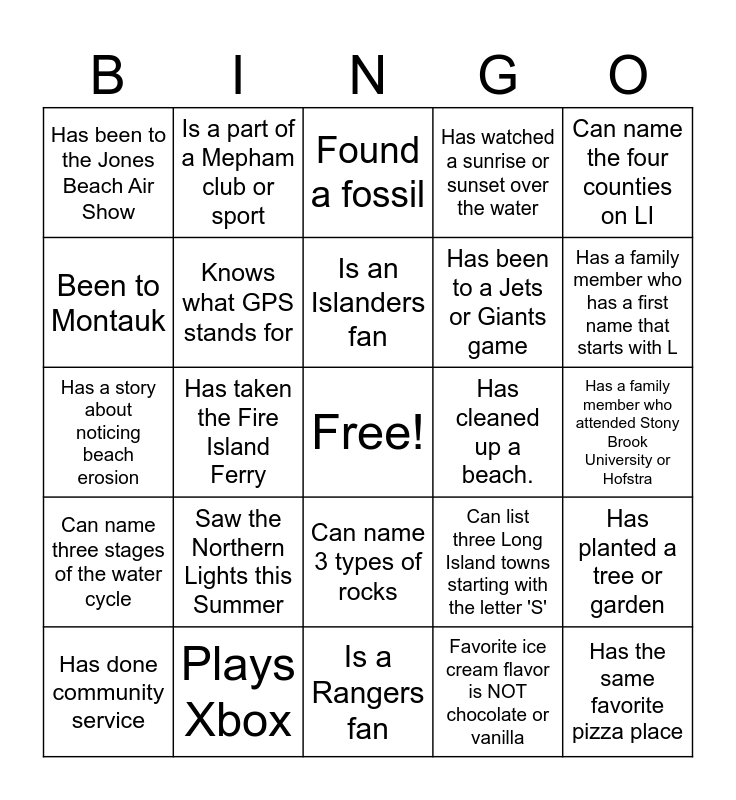 Earth Science Getting To Know You Bingo Card