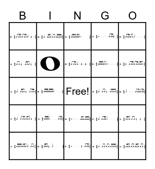 16th Note Rhythm Bingo Card