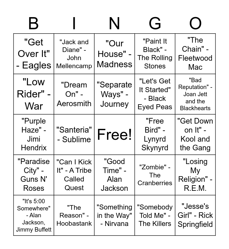 Music Bingo Round #3 Bingo Card