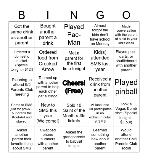 Bottoms Up Bingo Card