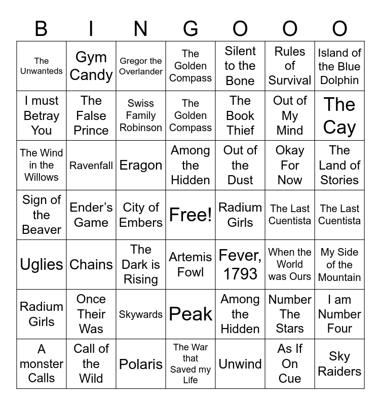 READING CHALLENGE Bingo Card