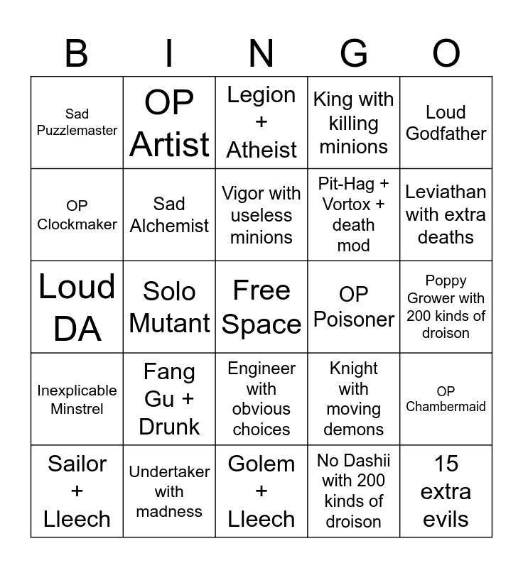 Custom Script "Decisions" Bingo Card