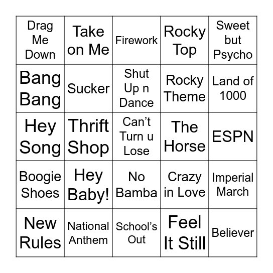 Stand Tunes Bingo Card