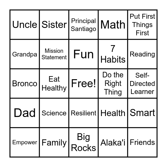 Kahalu'u Leader in Me Bingo Card