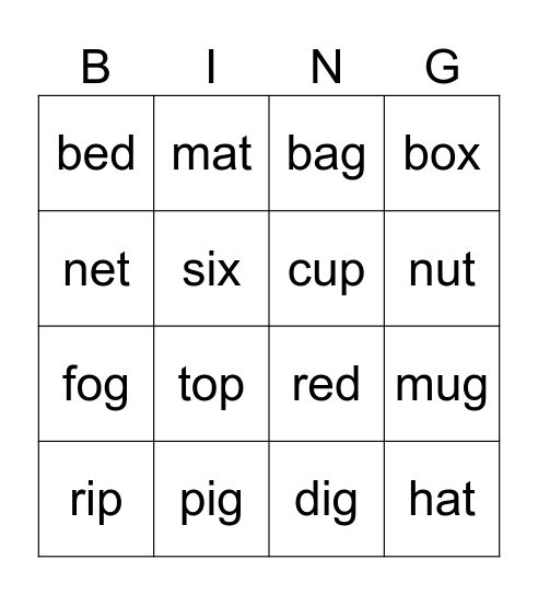 CVC Bingo Card