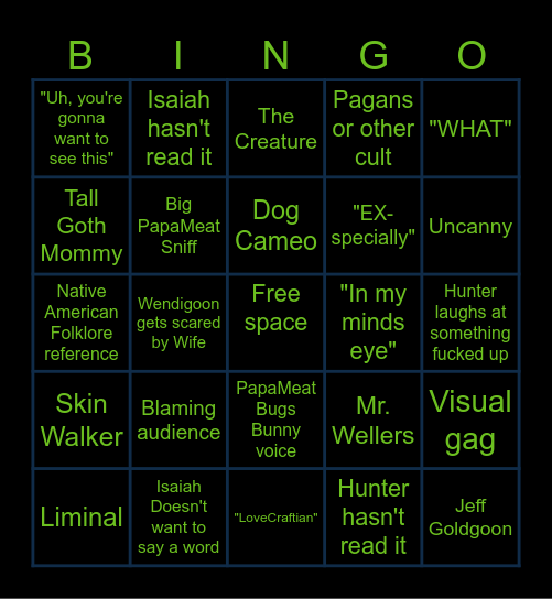 Creepcast Bingo Card