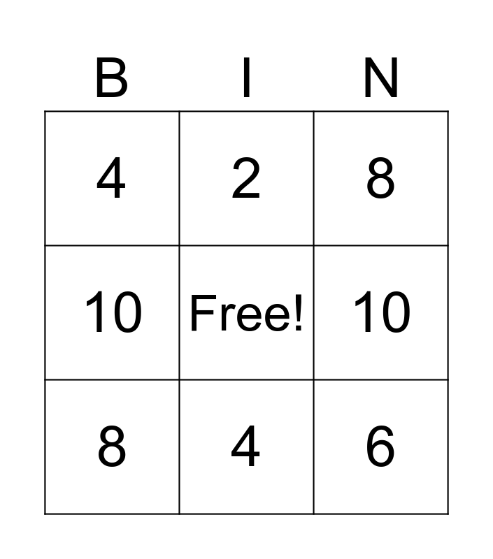 Doubles to 10 Bingo Card