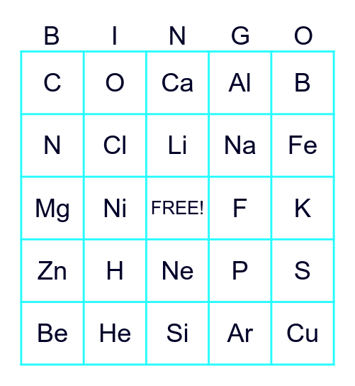 Periodic Table Bingo Card