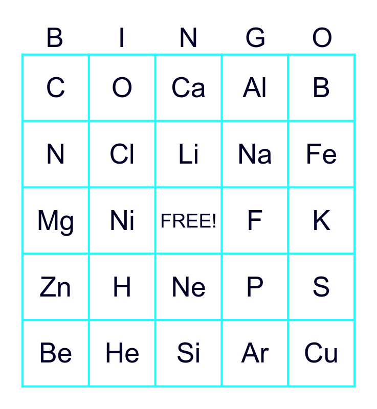 Periodic Table Bingo Card
