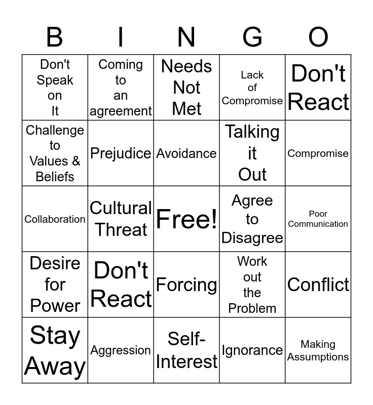Conflict Resolution Bingo Card