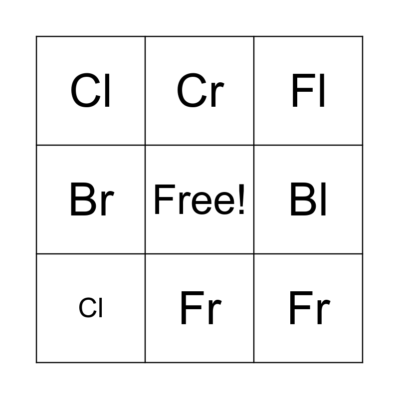 Initial Consonant Blends Bingo Card