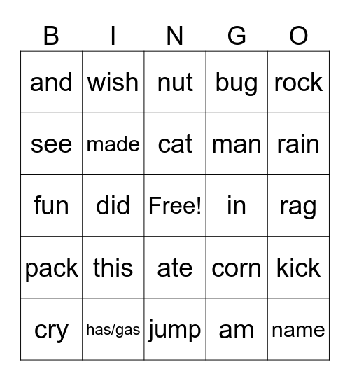 Keyword Bingo Card