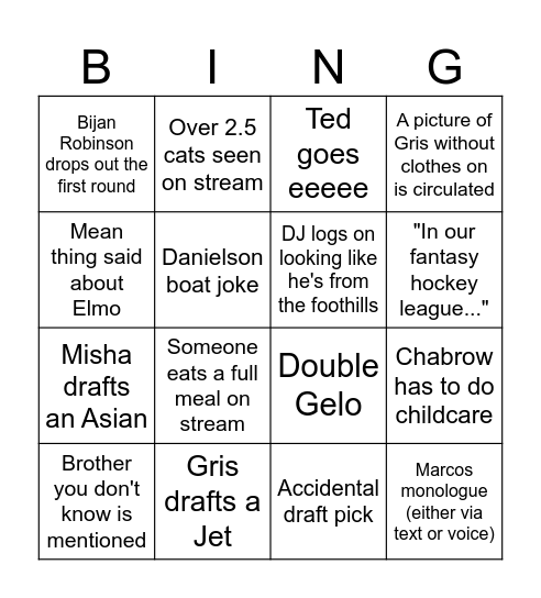 Draft Bingo Card