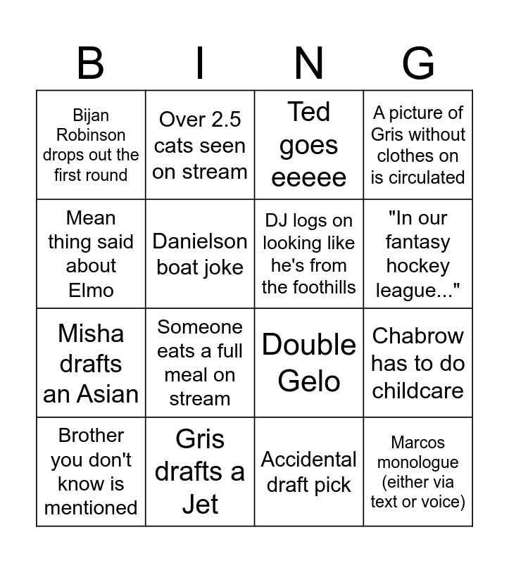 Draft Bingo Card