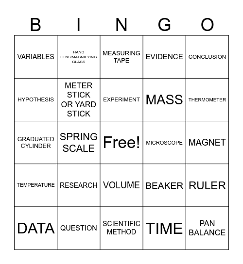 SCIENTIFIC METHOD AND SCIENCE TOOLS Bingo Card