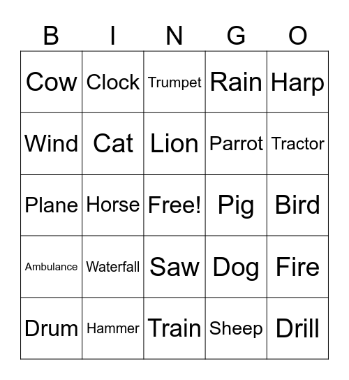 Name that sound Bingo Card