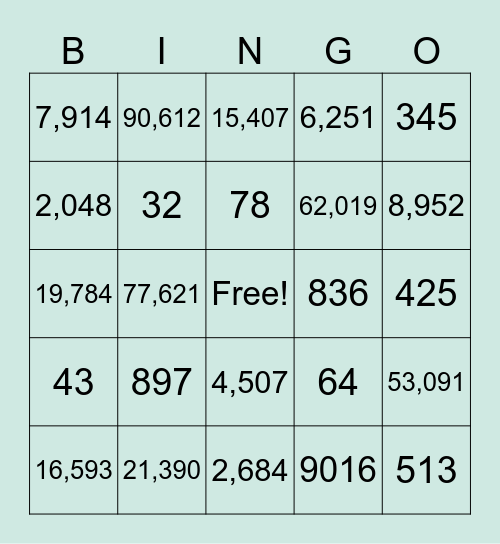 Number Forms Bingo Card