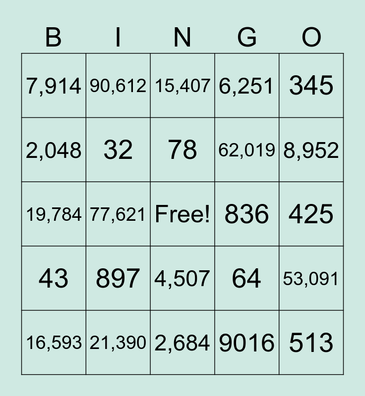 Number Forms Bingo Card