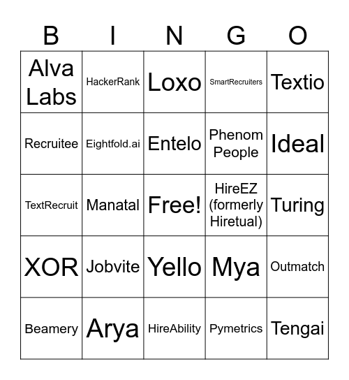 Bingo - AI Recruiting Tools Bingo Card