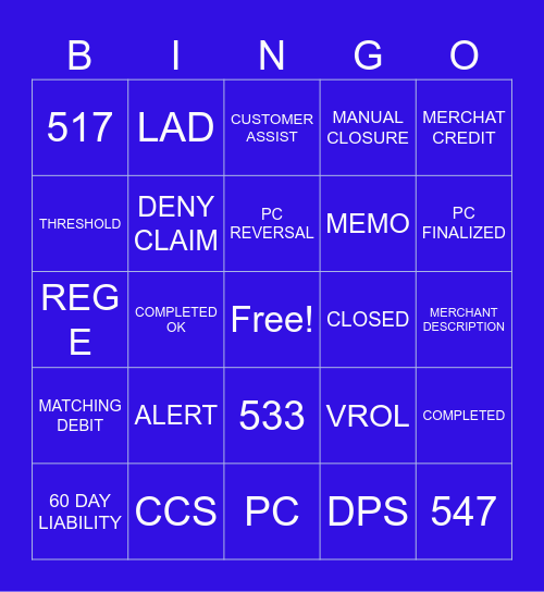 Merchant Credit BINGO Card