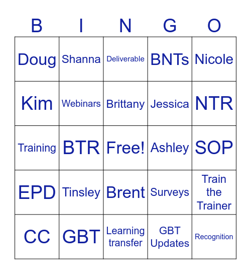 GBT Bingo Card