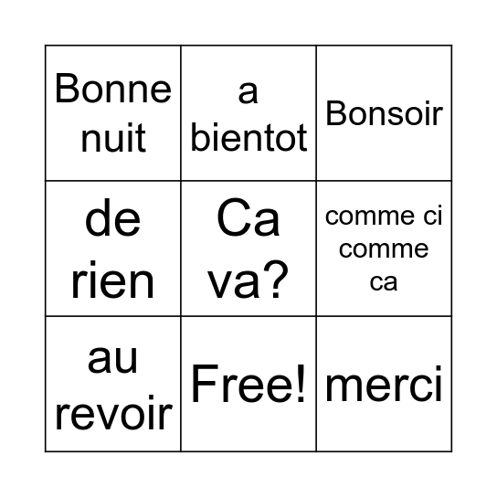 Le salutations Bingo Card