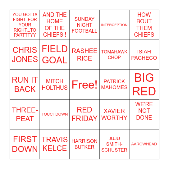 LET'S GO CHIEFS Bingo Card