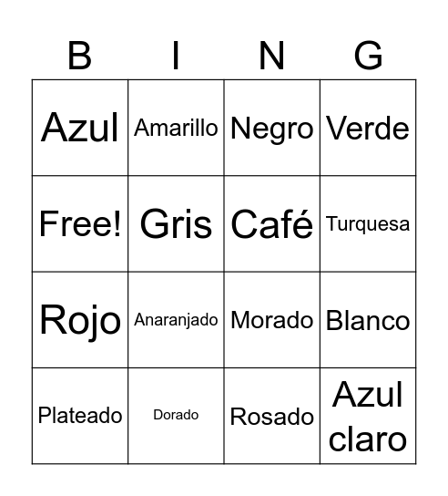 Los Colores Bingo Card