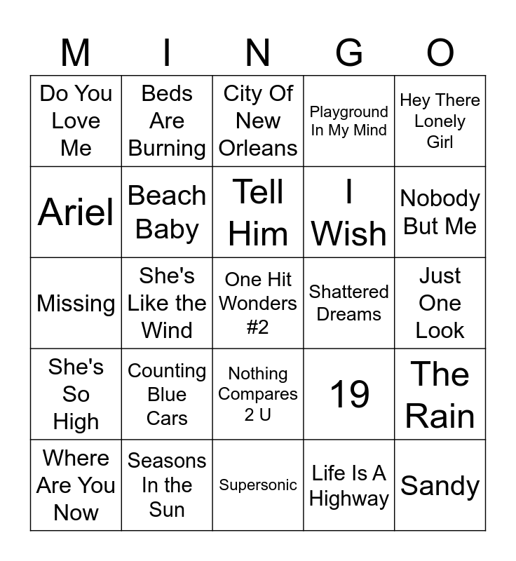 One Hit Wonders #2 Bingo Card