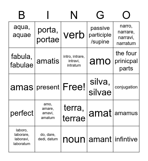 Latin for children lesson 1 Bingo Card