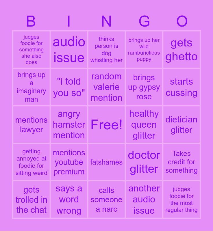 PURPLE GLITTER BINGO Card
