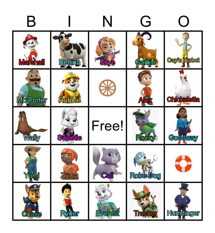 Paw Patrol Bingo Card