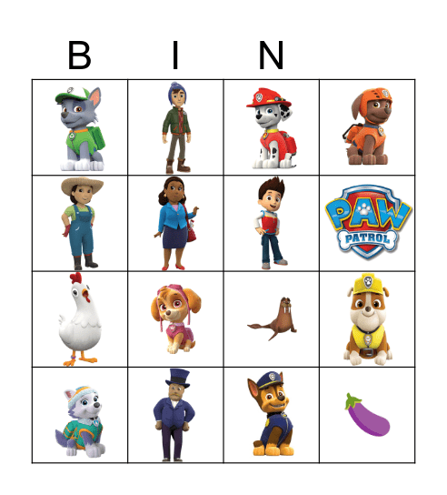 Paw Patrol Bingo Card
