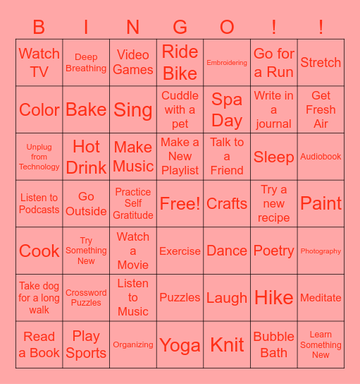 Lit Crazy Movie Self Care Bingo Card