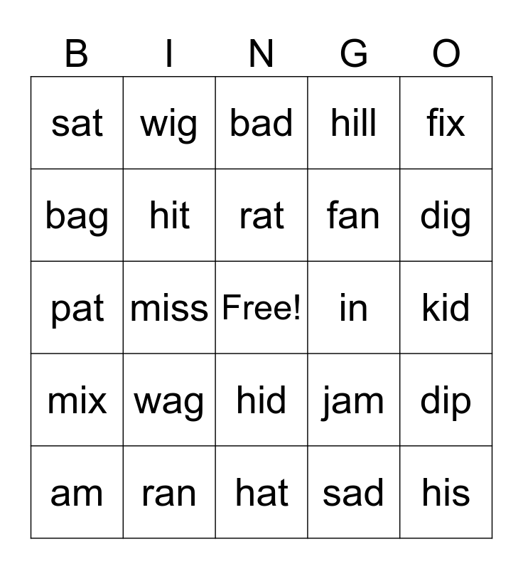 SIPPS Extension review lesson 1 Bingo Card