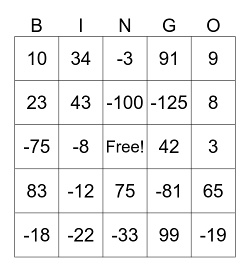 Zero Pairs Bingo Card