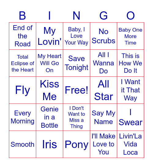 90s Top 40 Bingo Card
