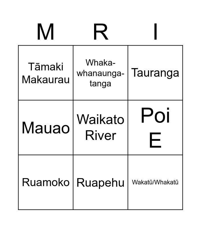 Mahuru Maori Bingo Card