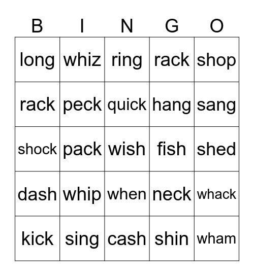 Digraph Bingo Card
