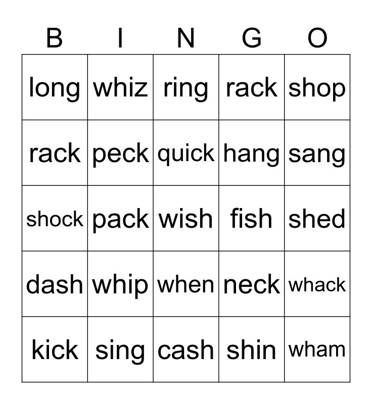 Digraph Bingo Card