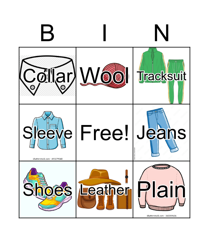 Fashion! Vocabulary Bingo Card
