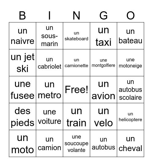 Les Transports Bingo Card