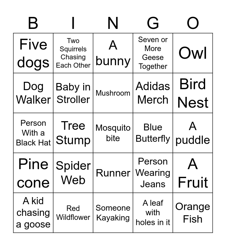 Park Bingo Card