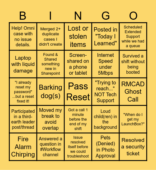Tech Support Bingo! Bingo Card