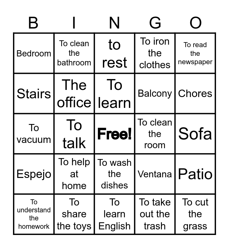 Chores Bingo Card