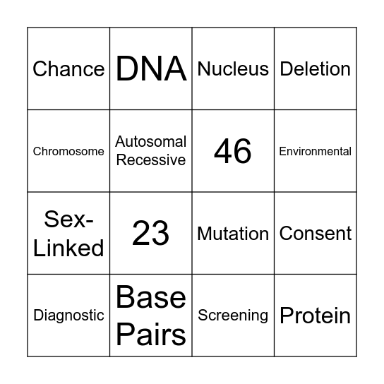 Genetics, Genomics and Epigenetics Bingo Card