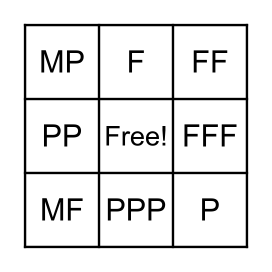 MUSIC DYNAMICS BINGO Card
