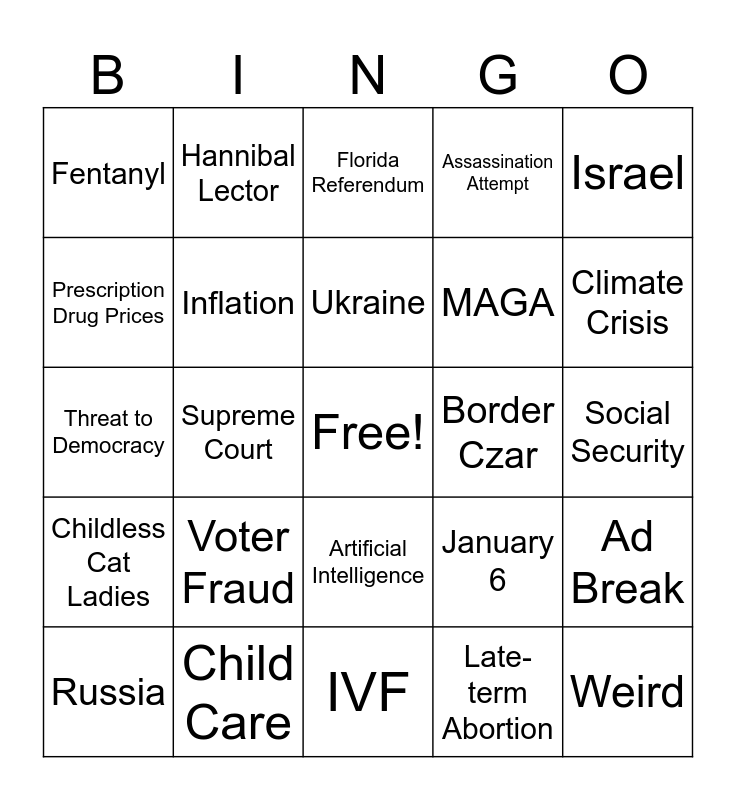 2024 Presidential Debate Bingo Card