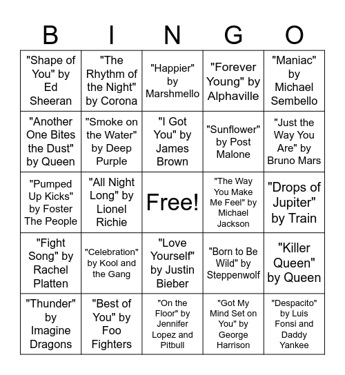 Music Bingo Round #3 Bingo Card